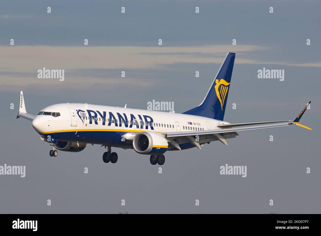 A Boeing 737 MAX 8 aircraft as seen flying, landing and taxiing at ...