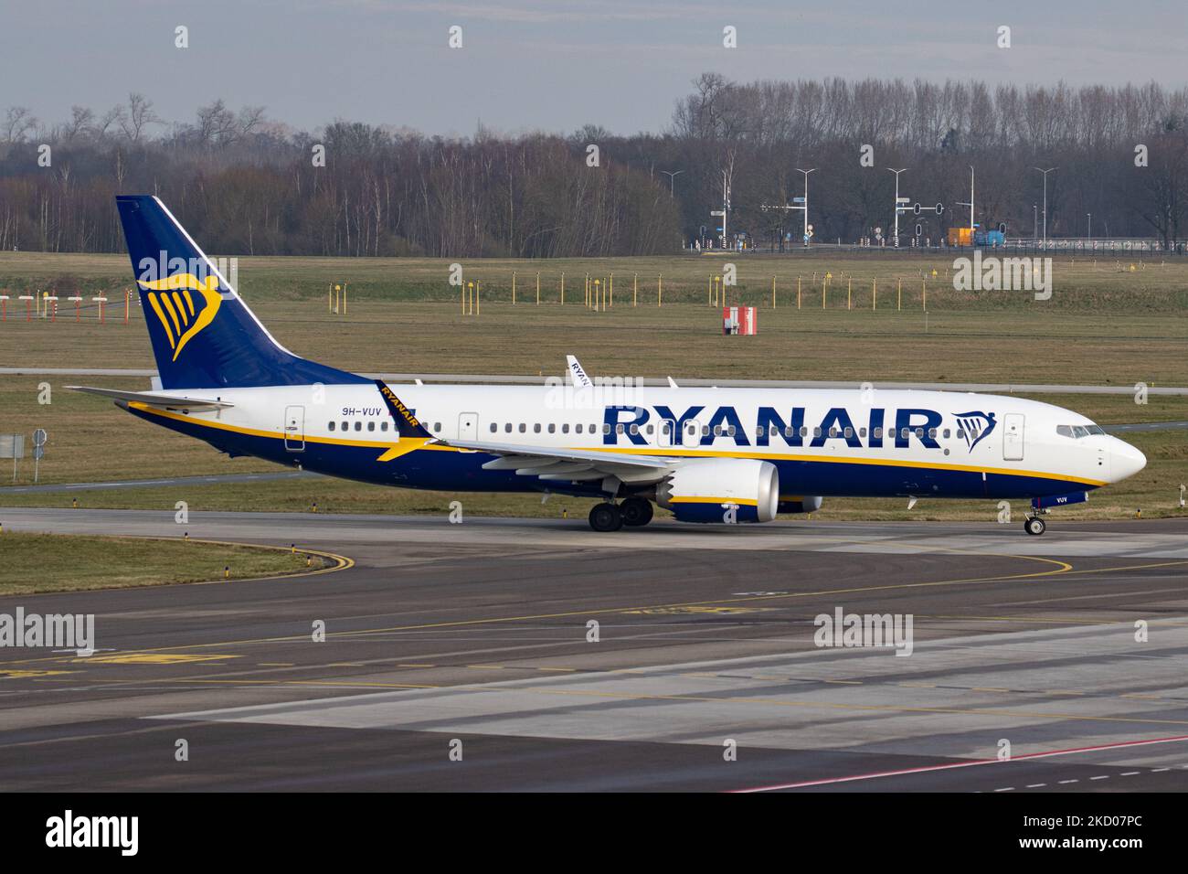 A Boeing 737 MAX 8 aircraft as seen flying, landing and taxiing at ...