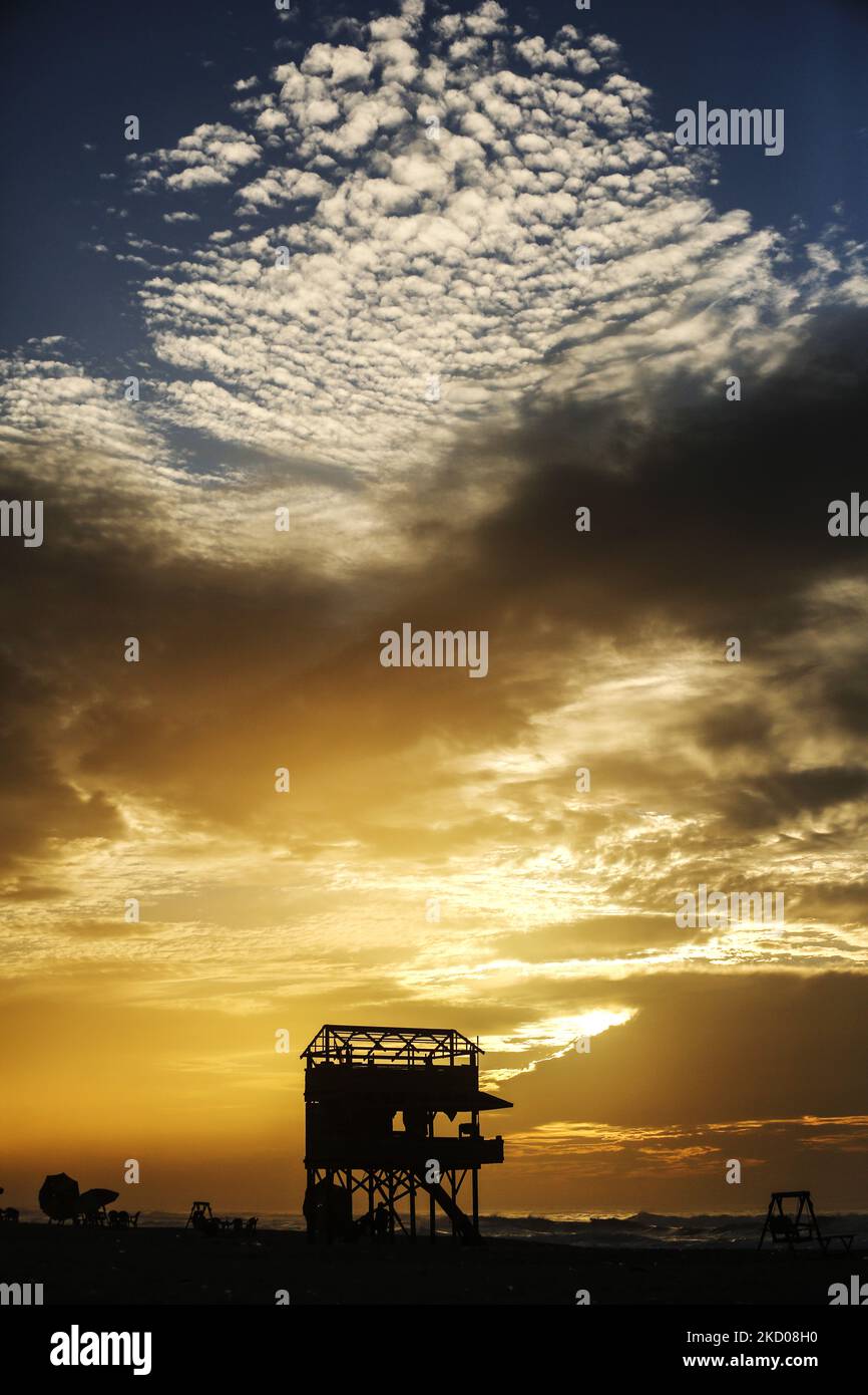 General view of Gaza Beach during sunset, on January 12, 2022. (Photo ...