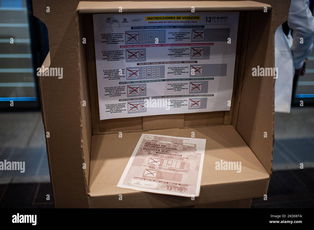 New voting stations for the Colombia 2022 elections are seen with an ...