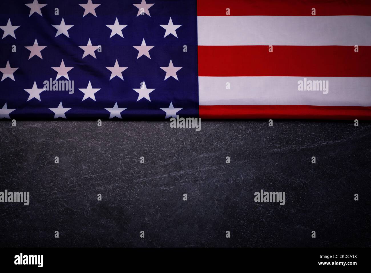 Flag of United States of America on marble background, layout image ...