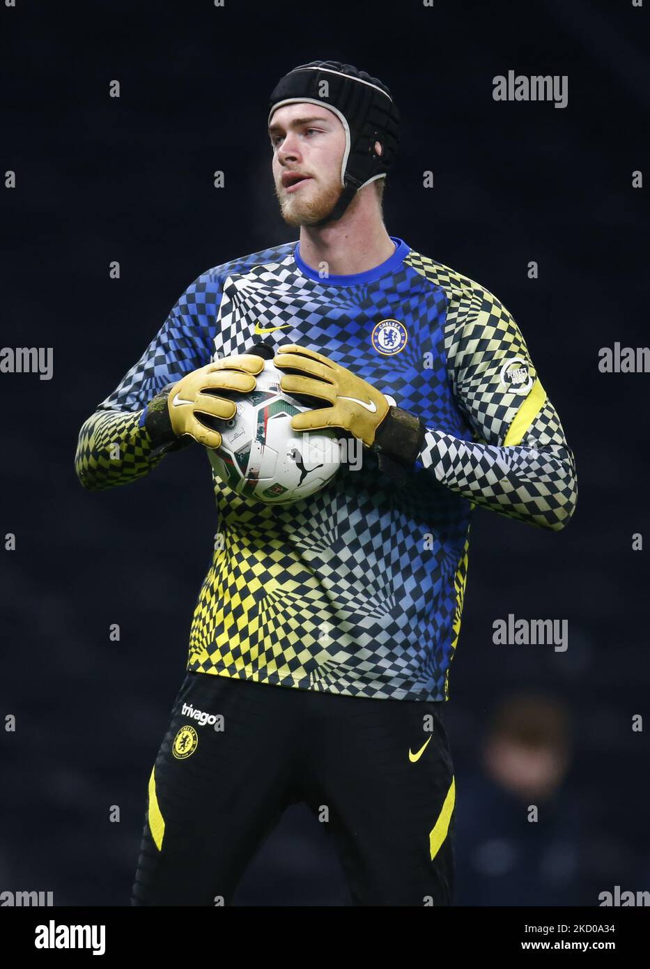 Ethan Wady of Chelsea during the pre-match warm-up during Carabao Cup ...