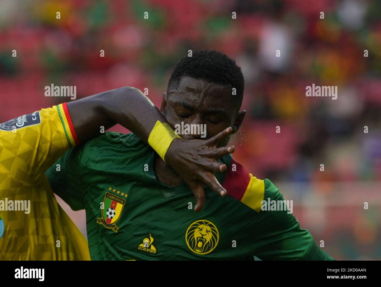 Martin Hongla of Cameroon and Aschalew Tamene of Ethiopia during Cameroon against Ethiopia ...