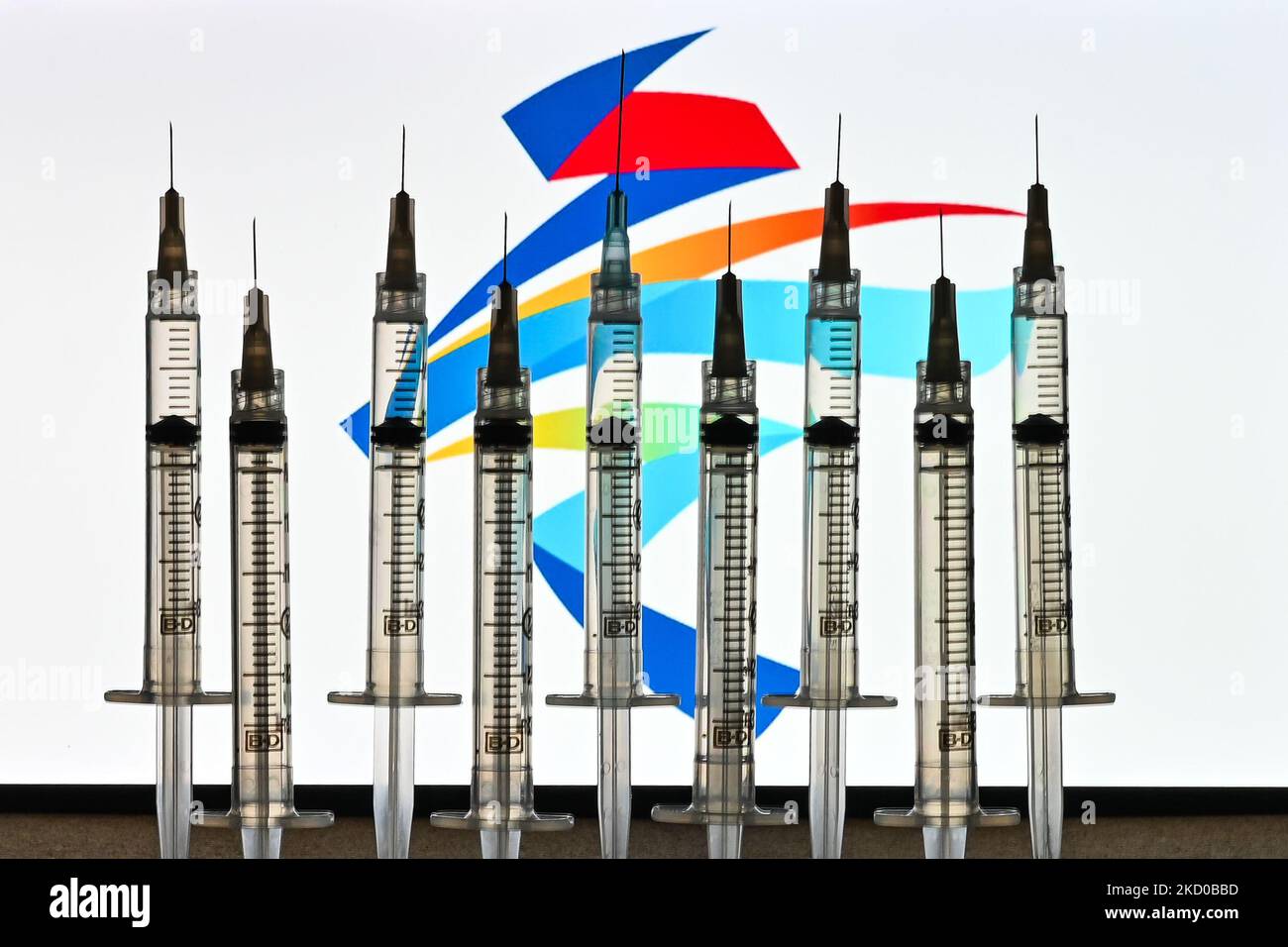 Illustrative photo of medical syringes seen in front of the Olympic ...