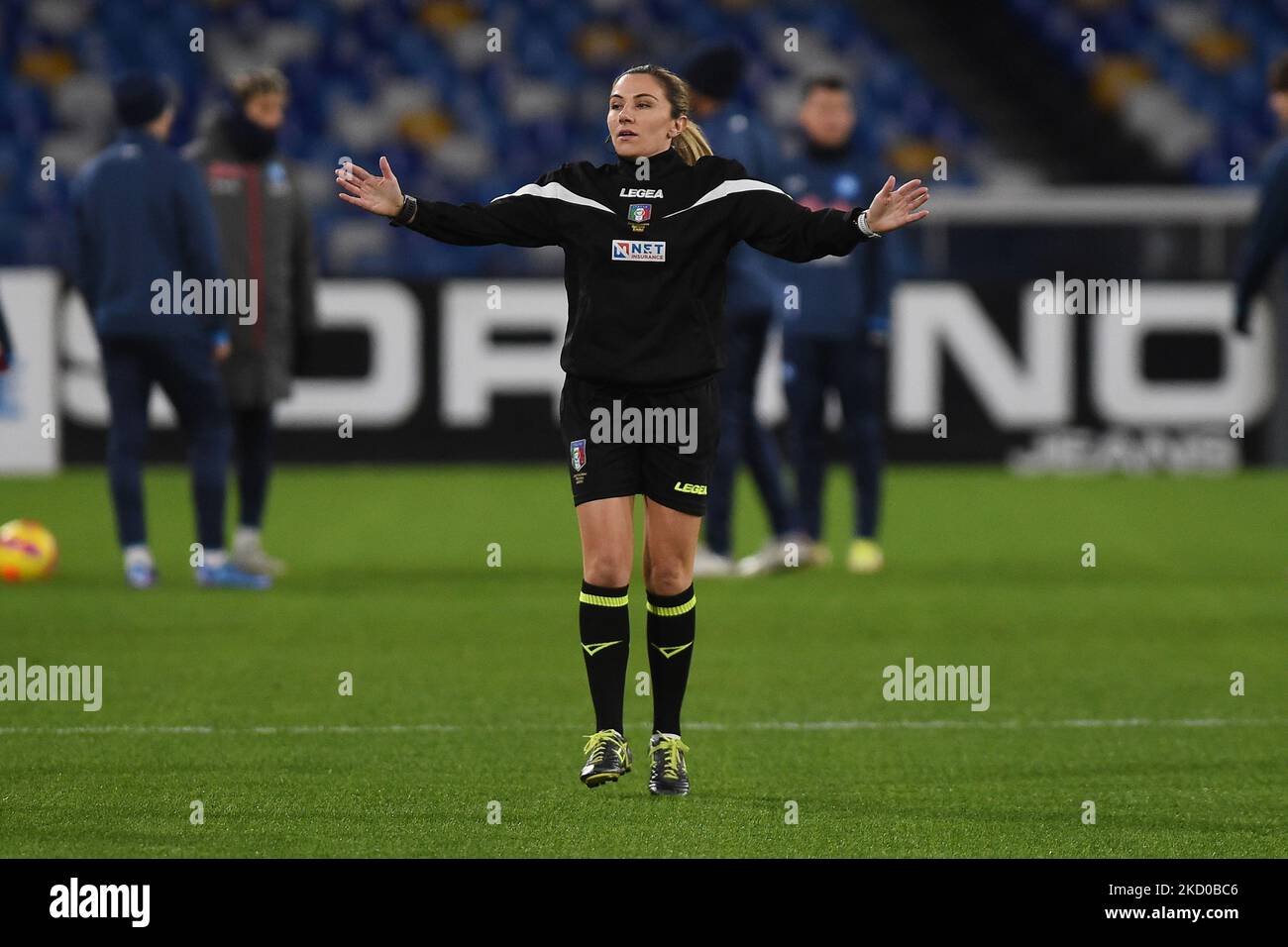 Linsewoman Francesca Di Monte warms up before the Coppa Italia match ...