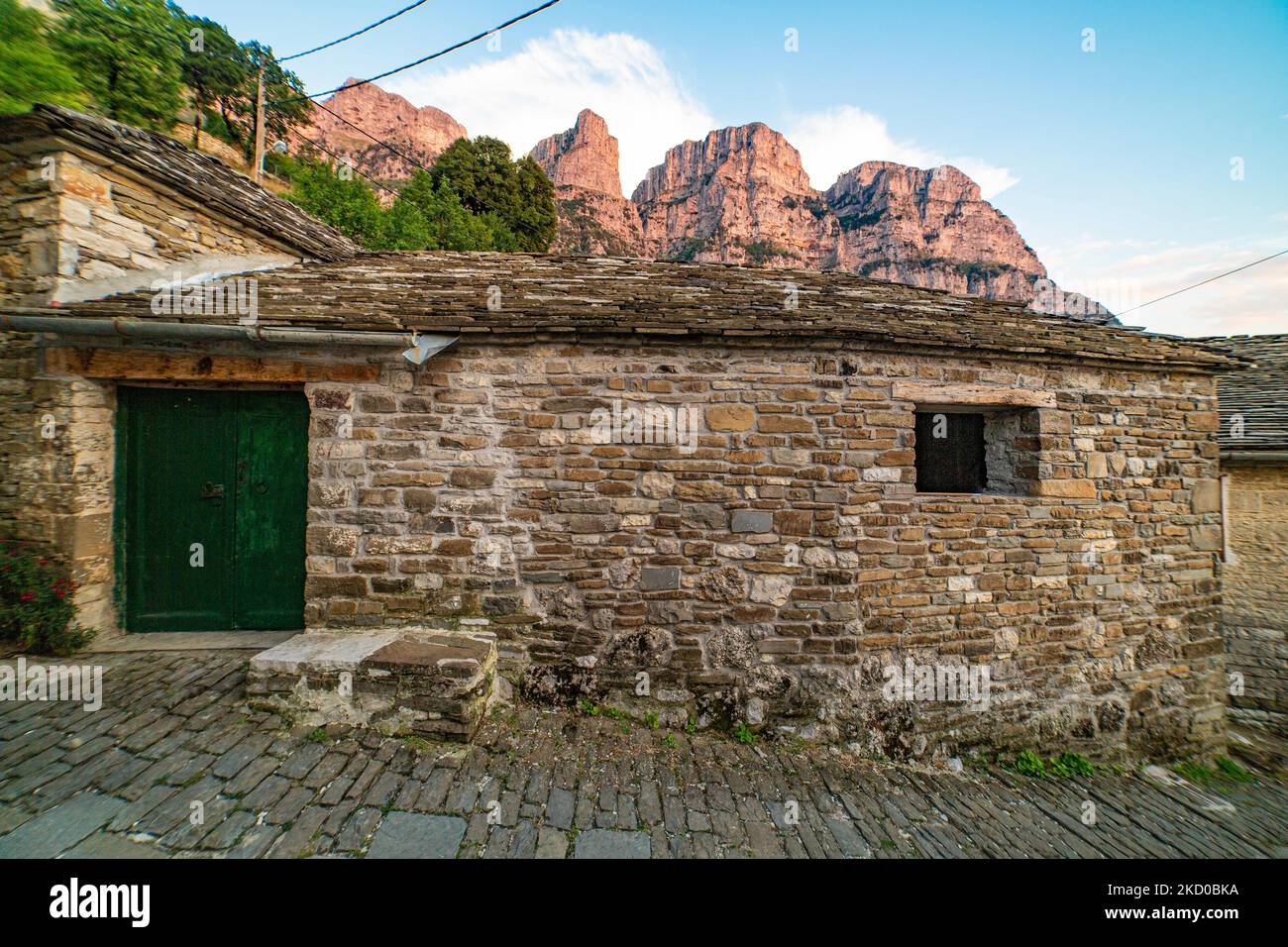 View of the beautiful picturesque traditional Greek village Mikro ...