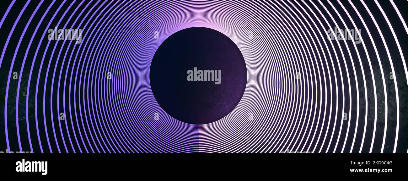 Neon circles over black background, 3d render, panoramic layout Stock ...