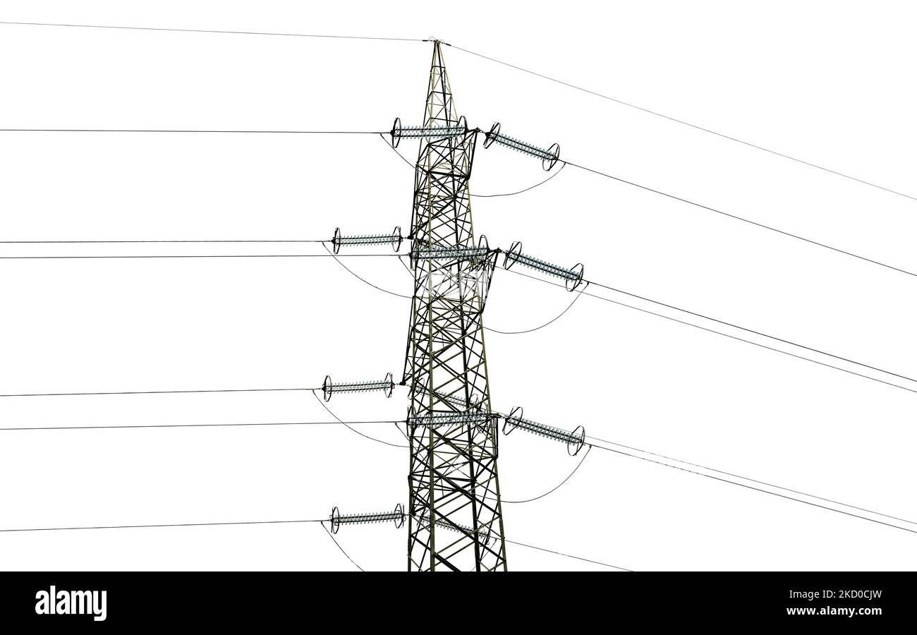 Photography of a High voltage tower, power line with electric cables ...