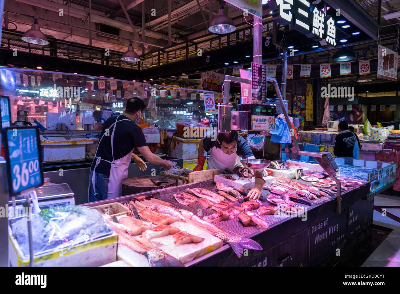 A fishmonger stall in a wet market at Kai Yip estate, in Hong Kong, China, on January 14, 2022 ...