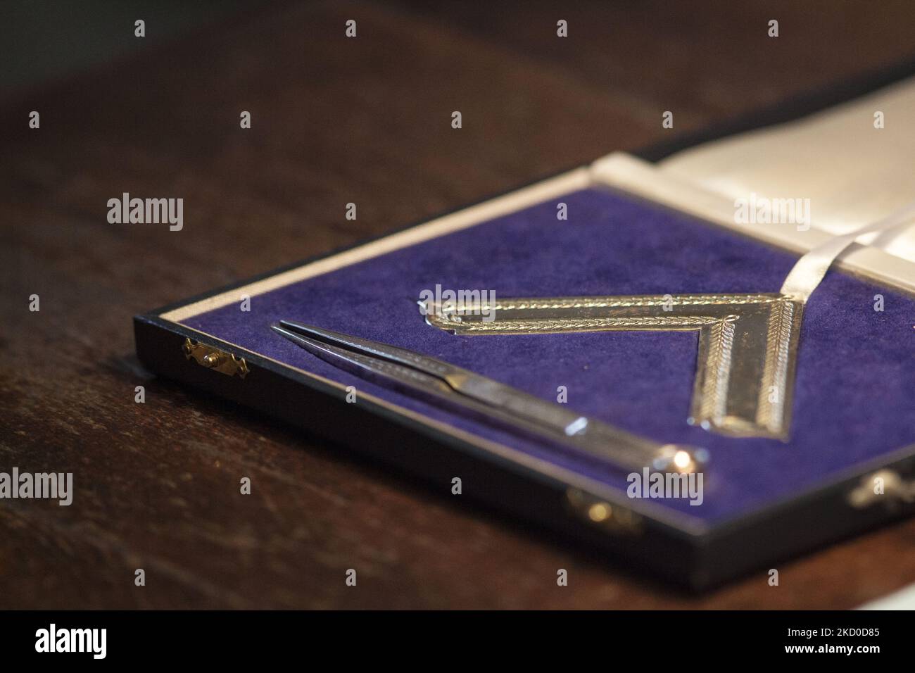 Square and Compasses seen in University of Poznan Library on January 14, 2022. (Photo by Maciej ...