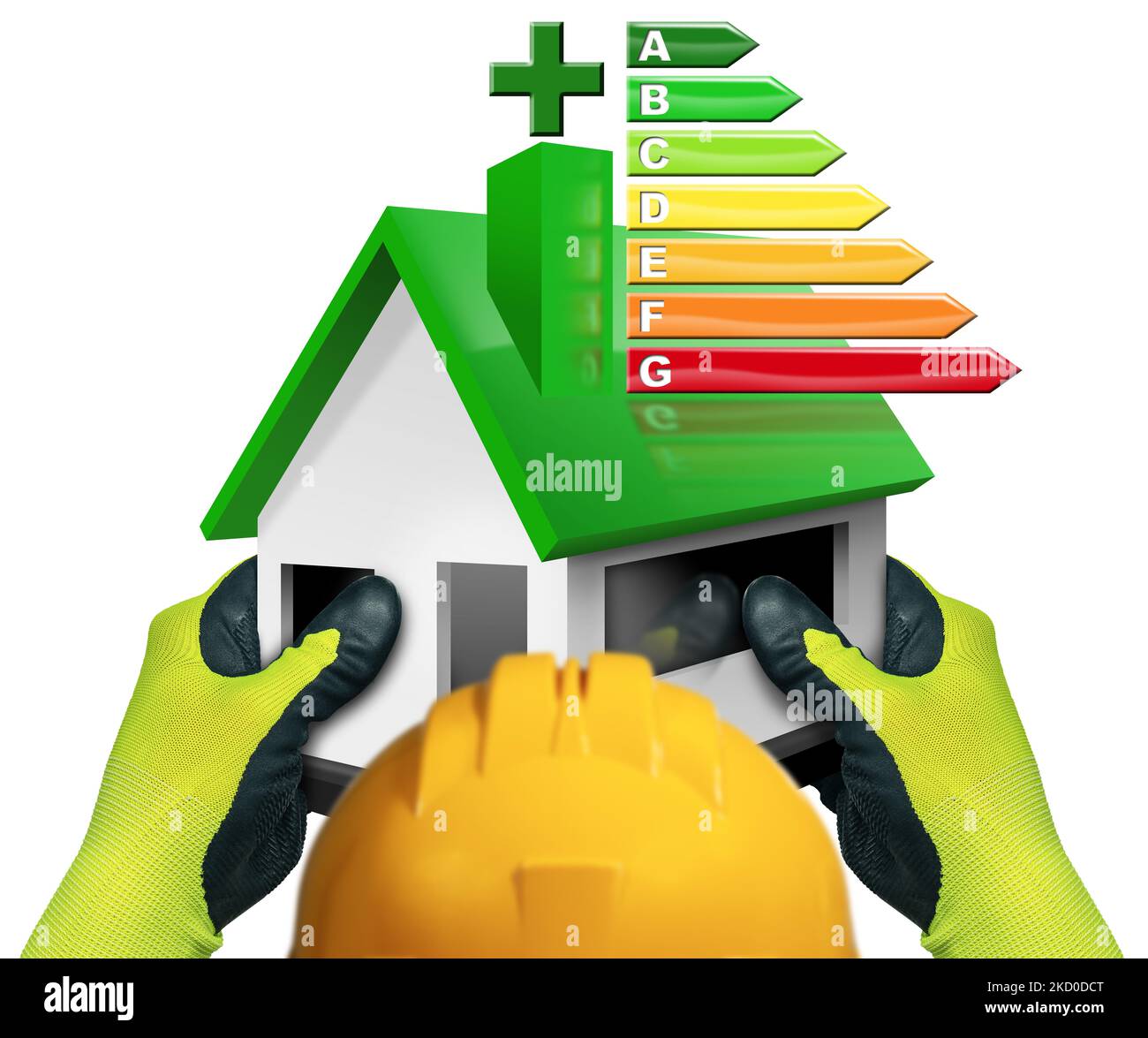 Construction worker with protective work gloves and orange hard hat ...