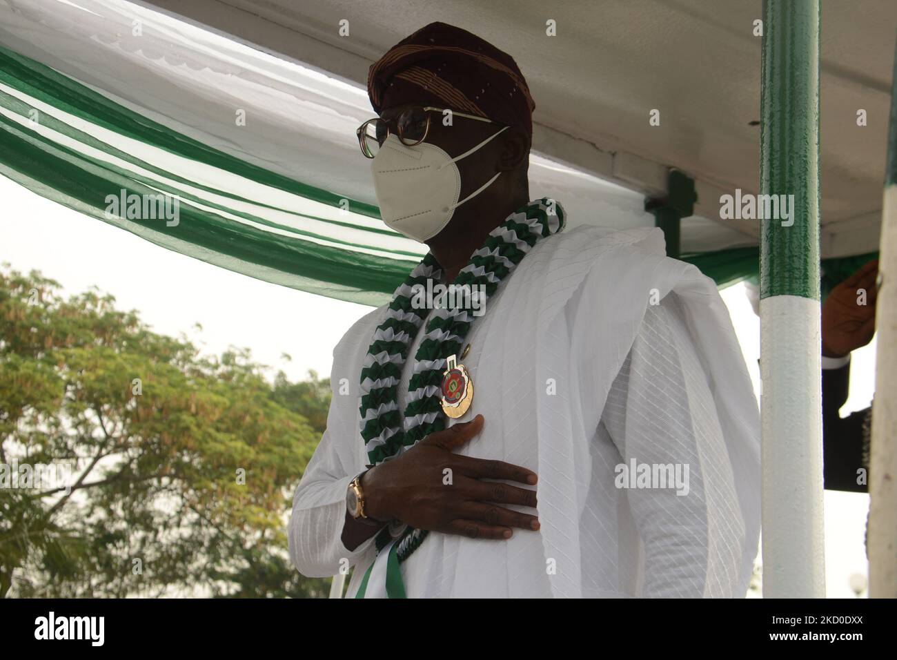 Lagos Governor Babajide Sonwo-Olu inspects guard of honor during the commemoration of Armed ...