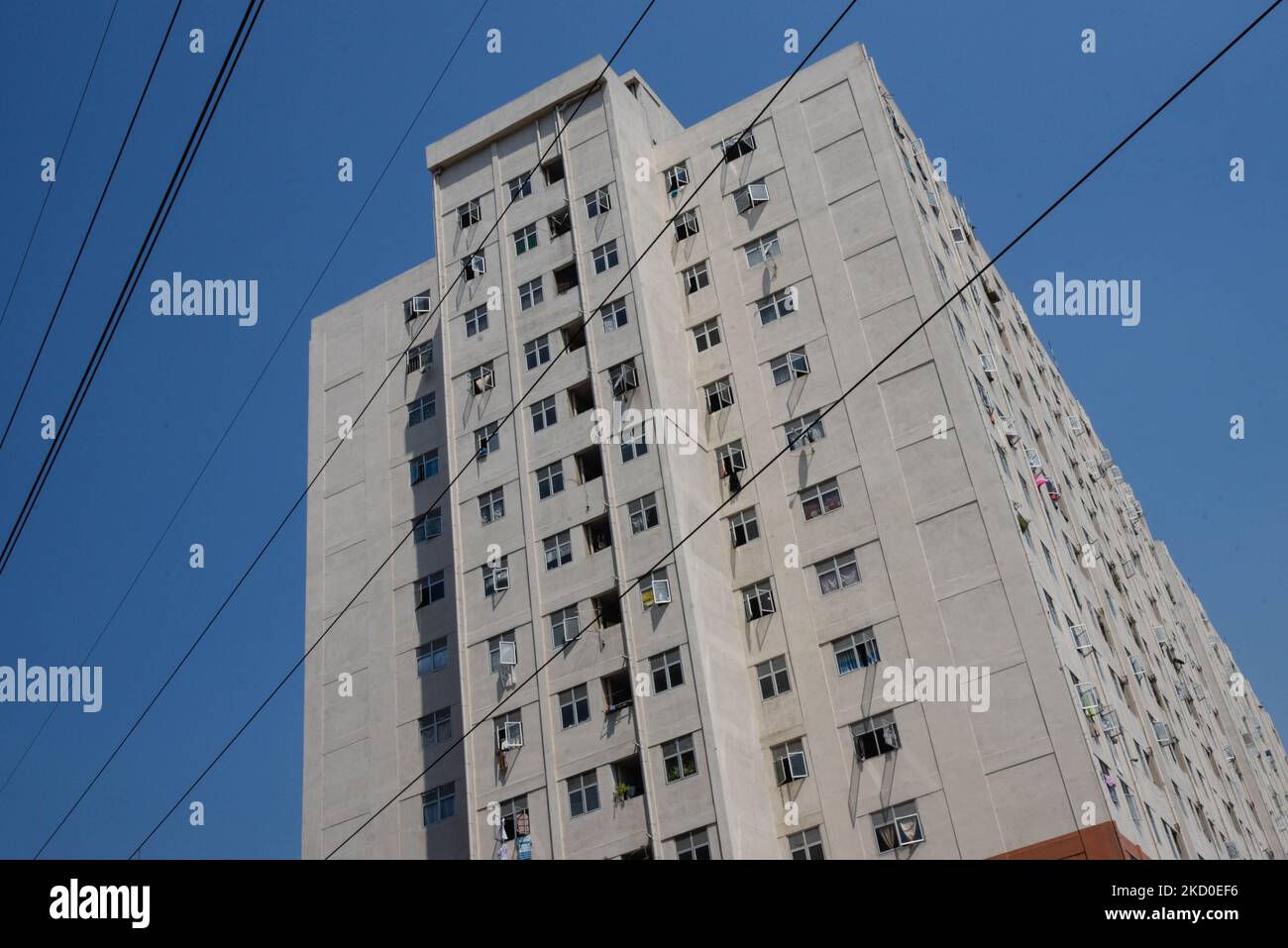 Power lines visible near multi-story complex in Dematagoda, Colombo, on ...