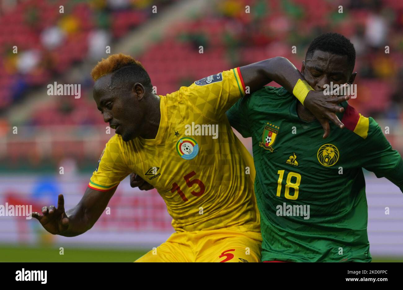Martin Hongla of Cameroon and Aschalew Tamene of Ethiopia during Cameroon against Ethiopia ...