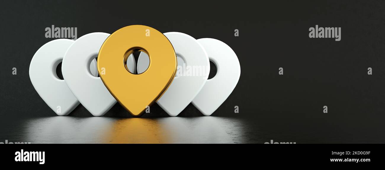 Unique golden pin standing out from the crowd, 3d render, panoramic ...