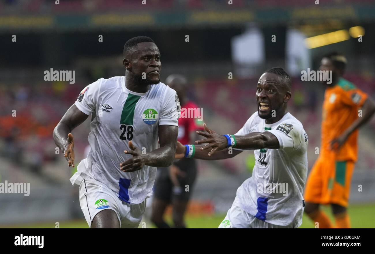 Musa Noah Kamara of Sierra Leone celebrates scoring their first goal ...