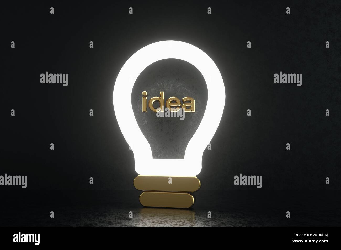 light bulb and golden idea inscription over black background, 3d render ...