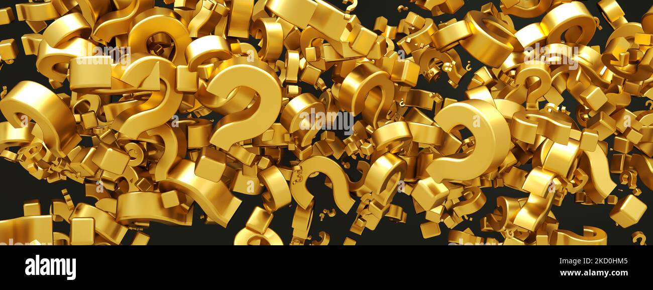 question marks random cloner over black background, 3d render ...