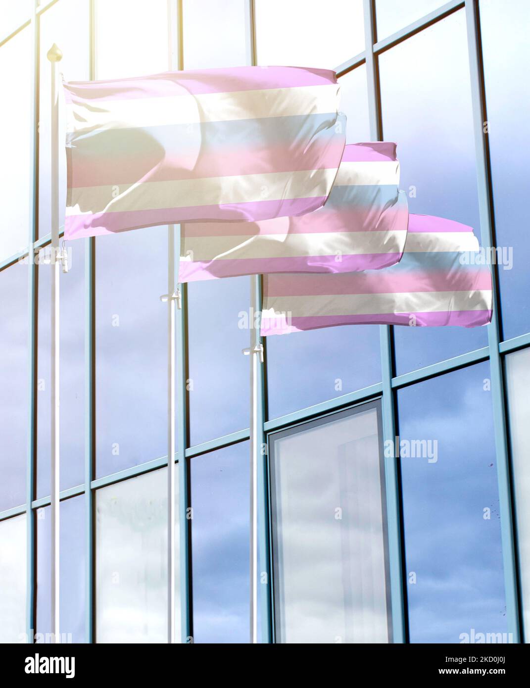 Flagpoles with the flag of Bigender pride in front of the business ...