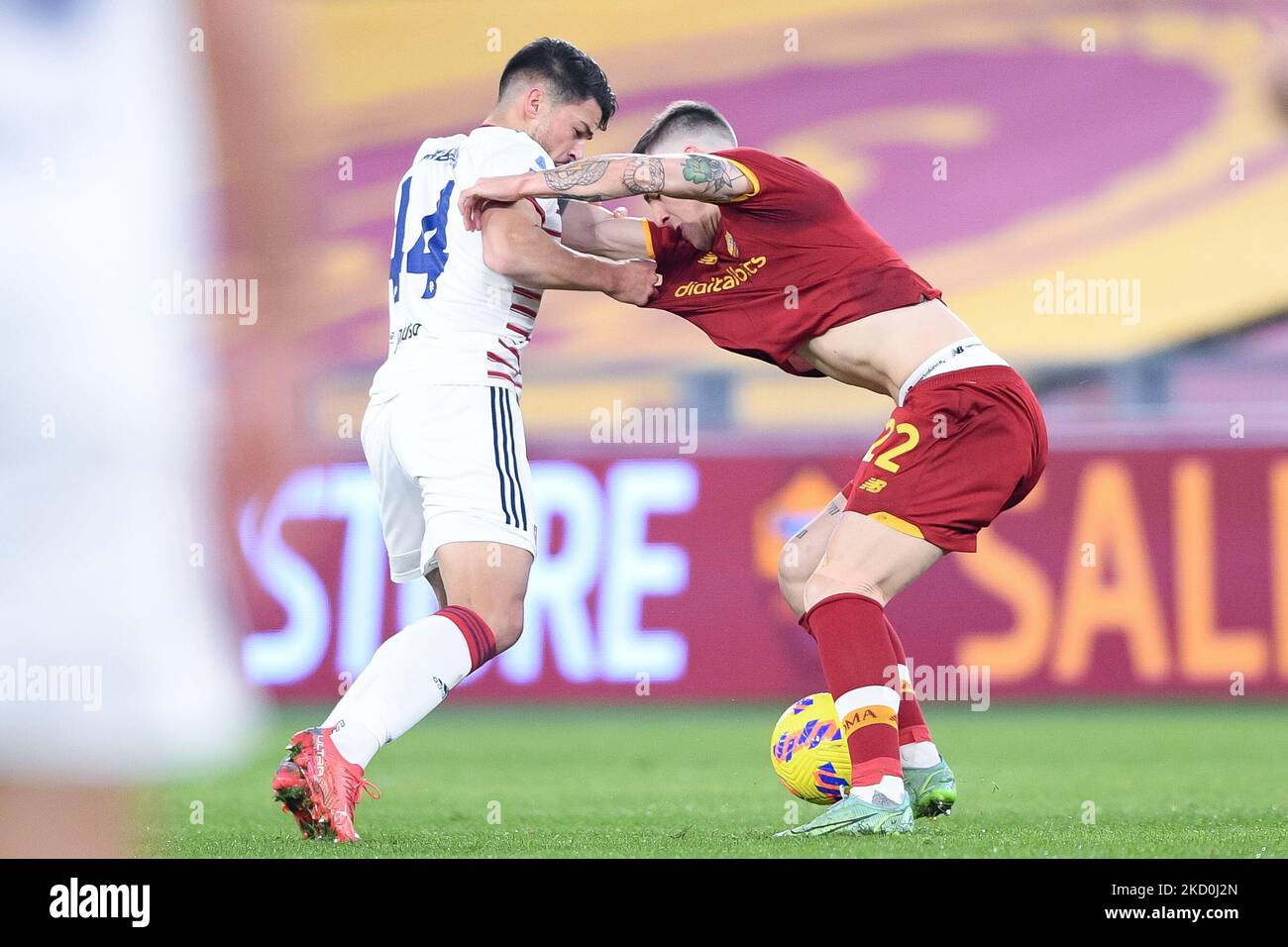 Andrea Carboni of Cagliari Calcio and Nicolo' Zaniolo of AS Roma ...