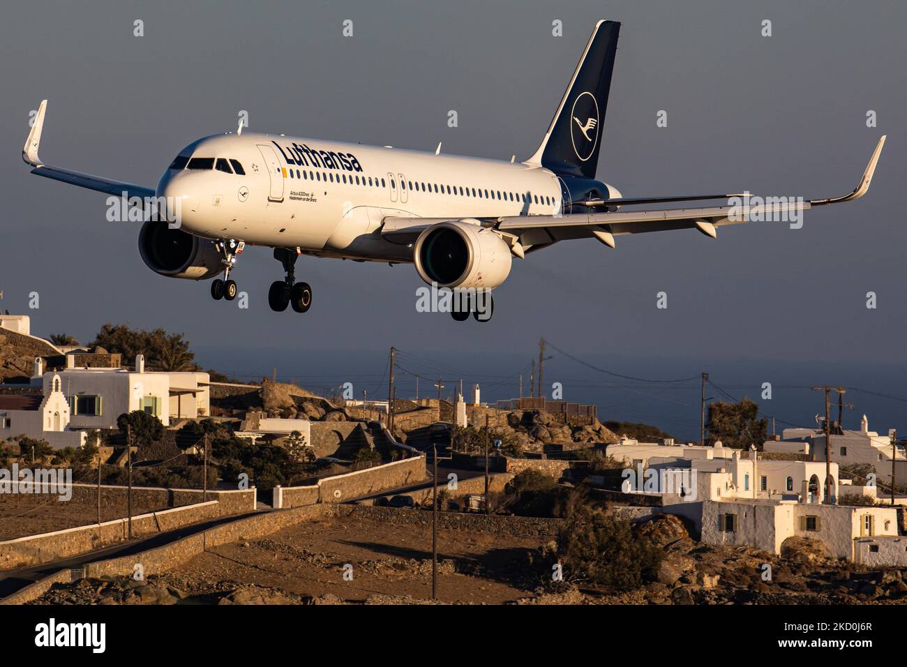 Lufthansa Airbus A320neo aircraft as seen on final approach flying over ...