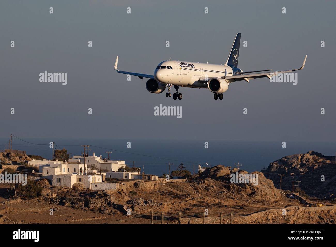 Lufthansa Airbus A320neo aircraft as seen on final approach flying over ...