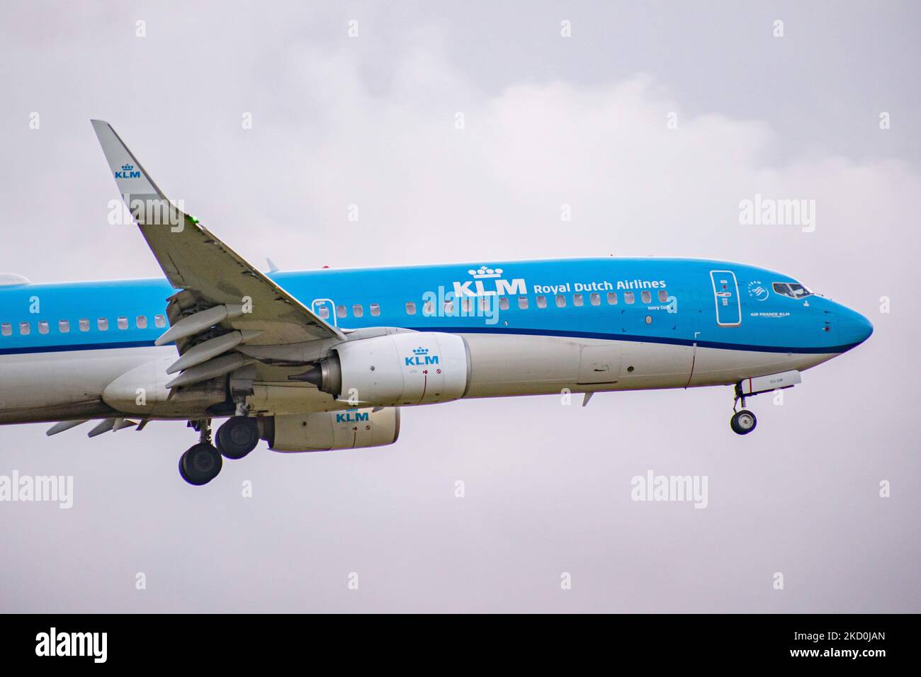 Close up at a KLM Royal Dutch Airlines Boeing 737-800 aircraft as seen ...
