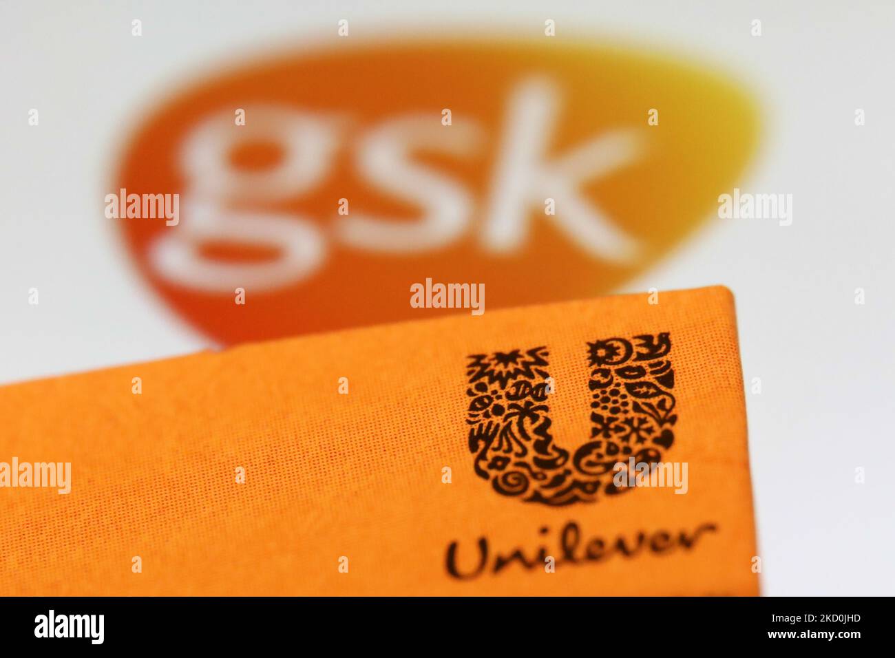 Unilever logo is seen on the product packaging with GlaxoSmithKline ...