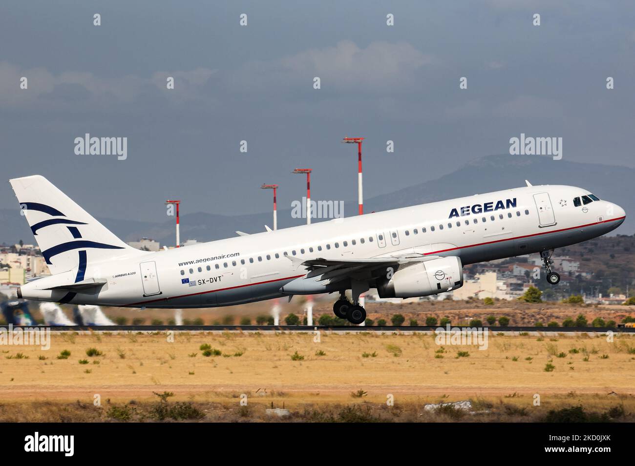 Aegean Airlines Airbus A320 aircraft as seen during take off and flying ...
