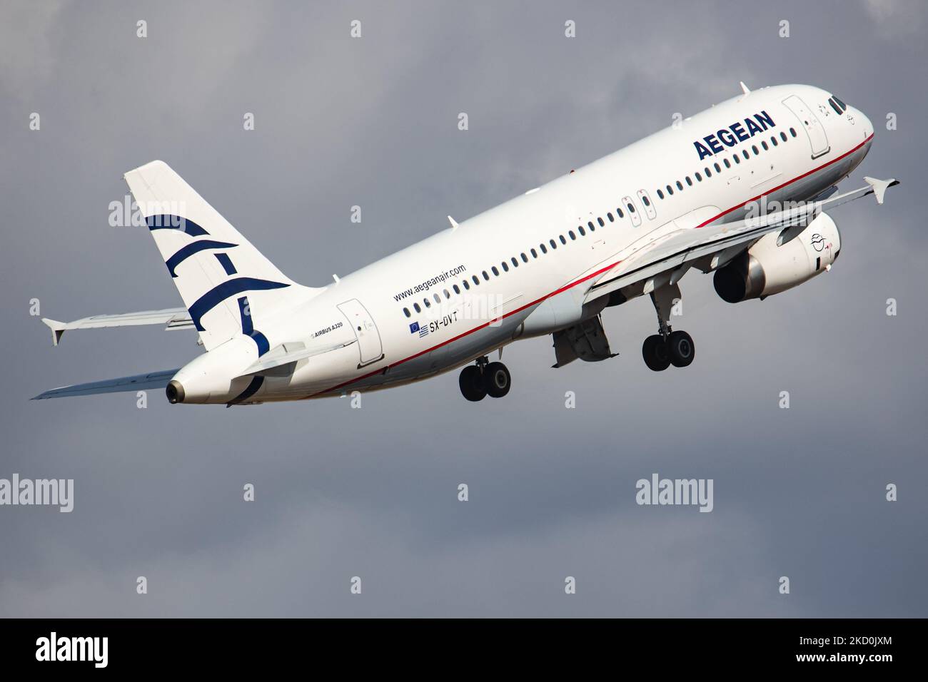 Aegean Airlines Airbus A320 aircraft as seen during take off and flying ...