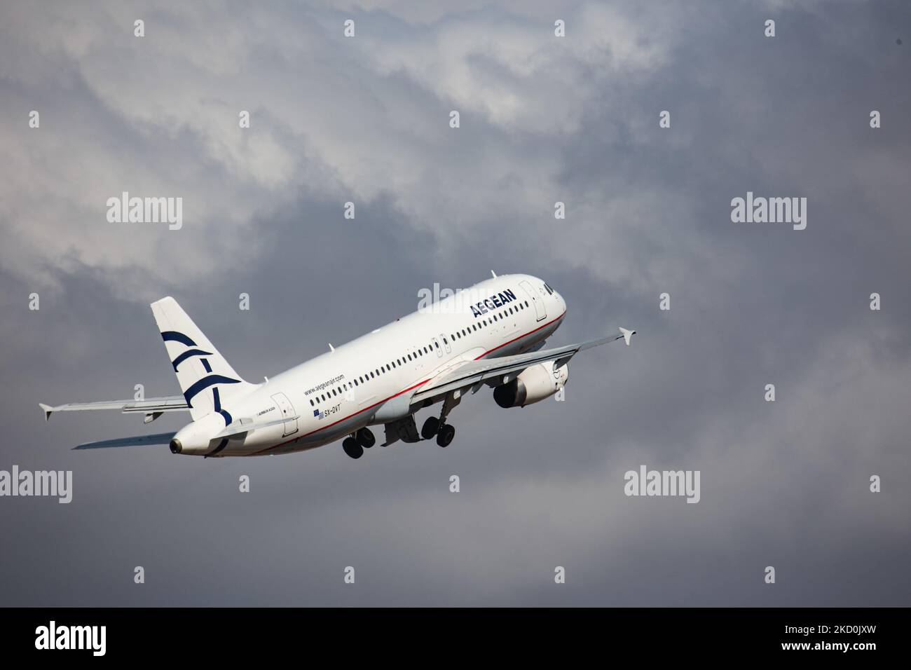 Aegean Airlines Airbus A320 aircraft as seen during take off and flying ...