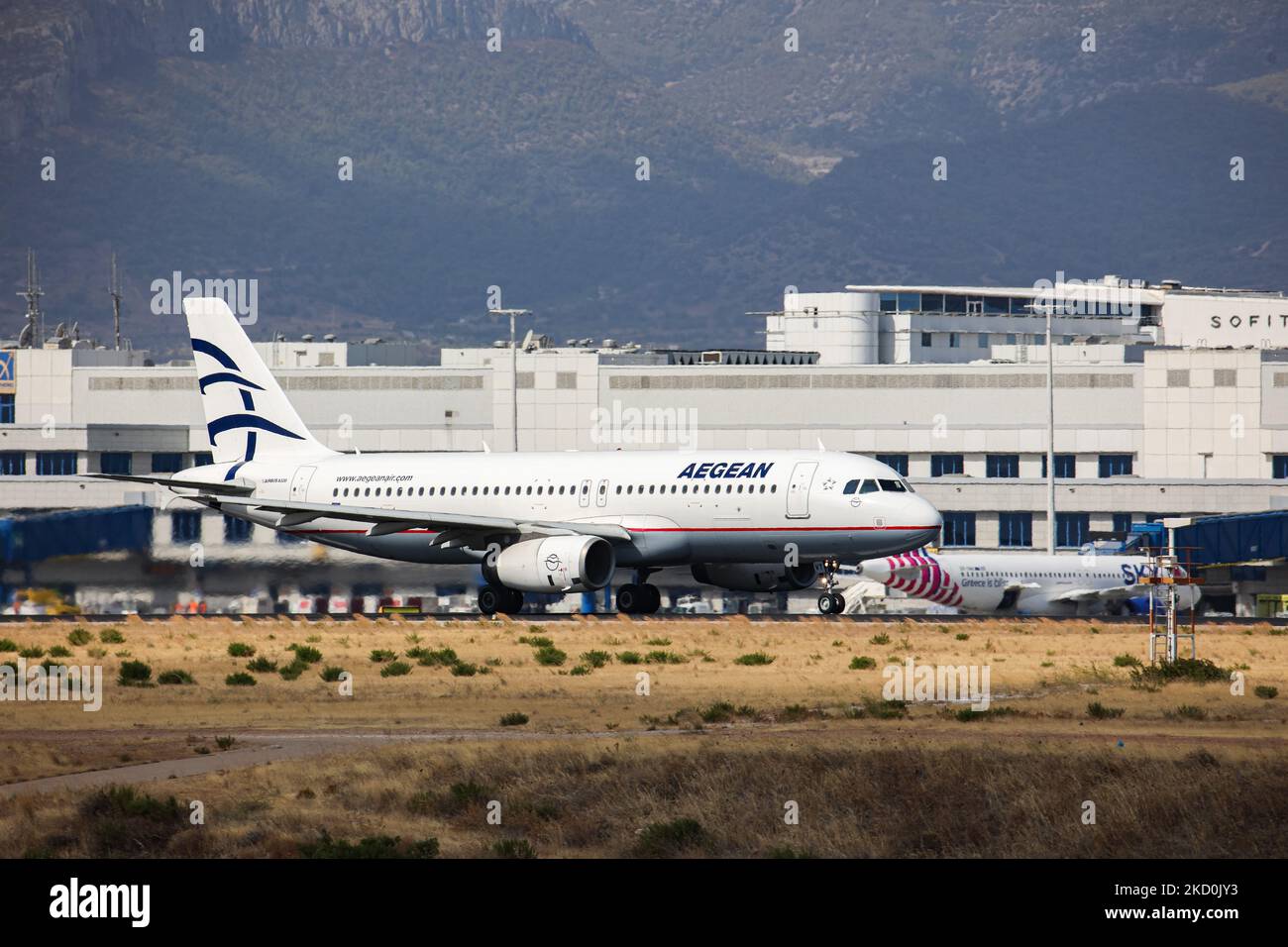Aegean Airlines Airbus A320 aircraft as seen during take off and flying ...