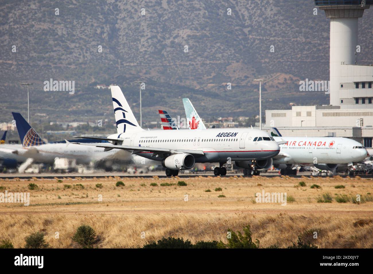 Aegean Airlines Airbus A320 aircraft as seen during take off and flying ...