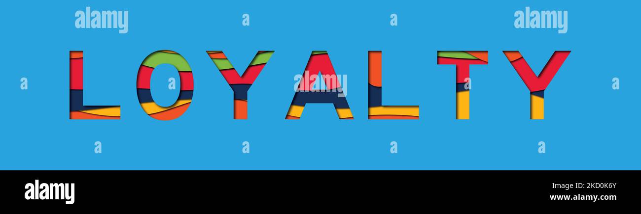 Letter with papercut style in word loyalty on blue background Stock ...