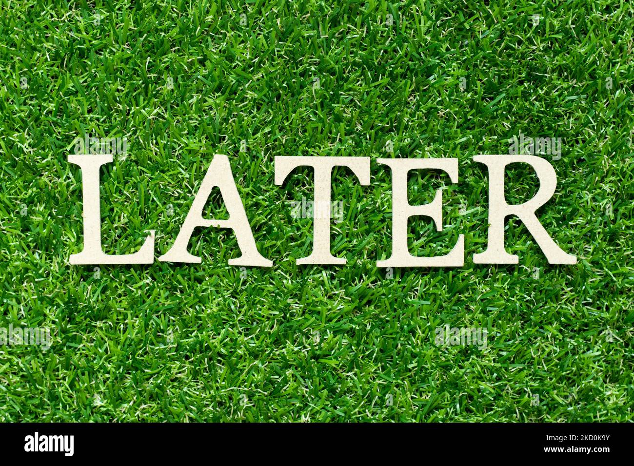 Wood letter in word later on green grass background Stock Photo - Alamy