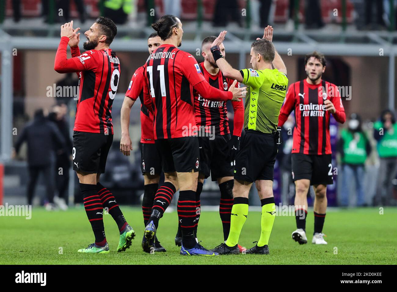 Referee Marco Serra gestures during the Serie A 2021/22 football match ...