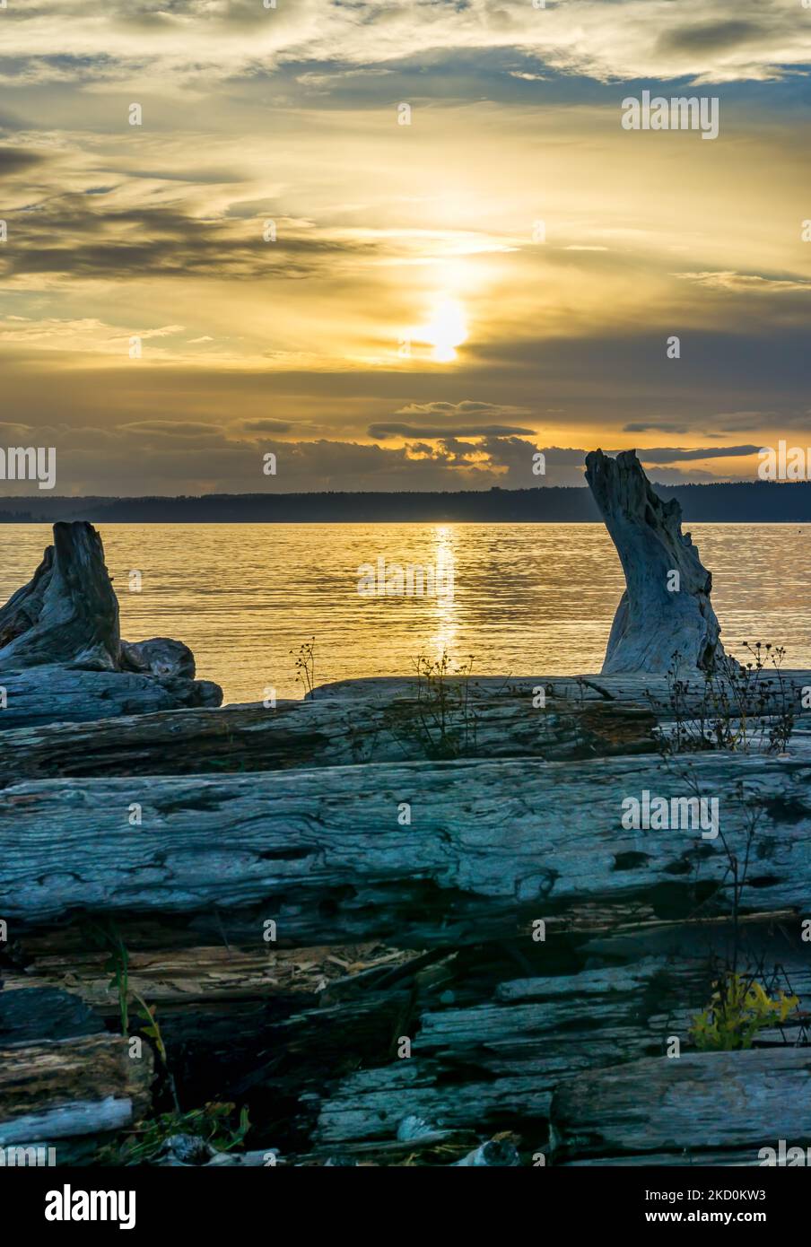 A cloudy moody sunset of the ocean in Washington State Stock Photo - Alamy