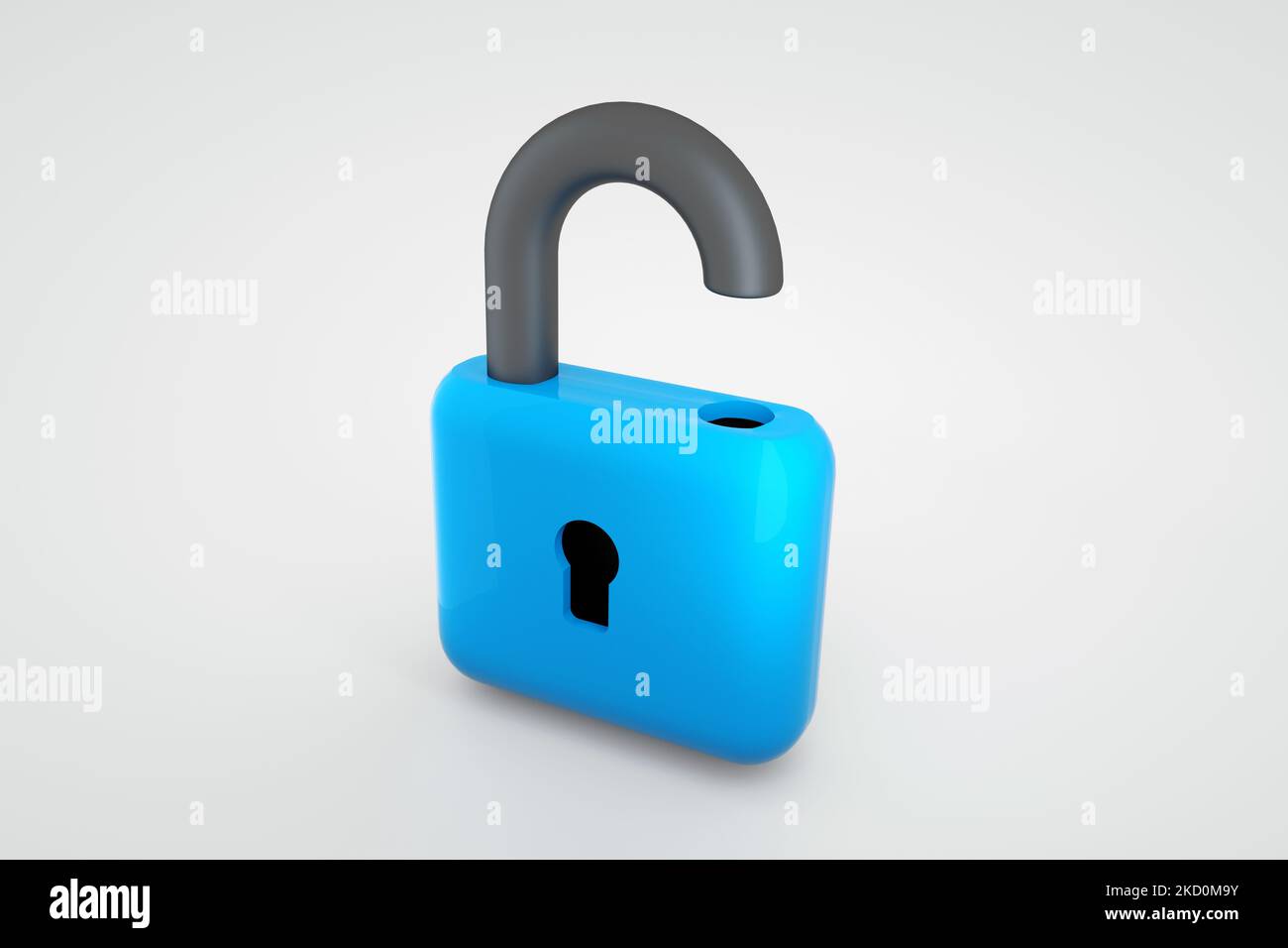 Open blue lock over grey background, 3d render Stock Photo - Alamy