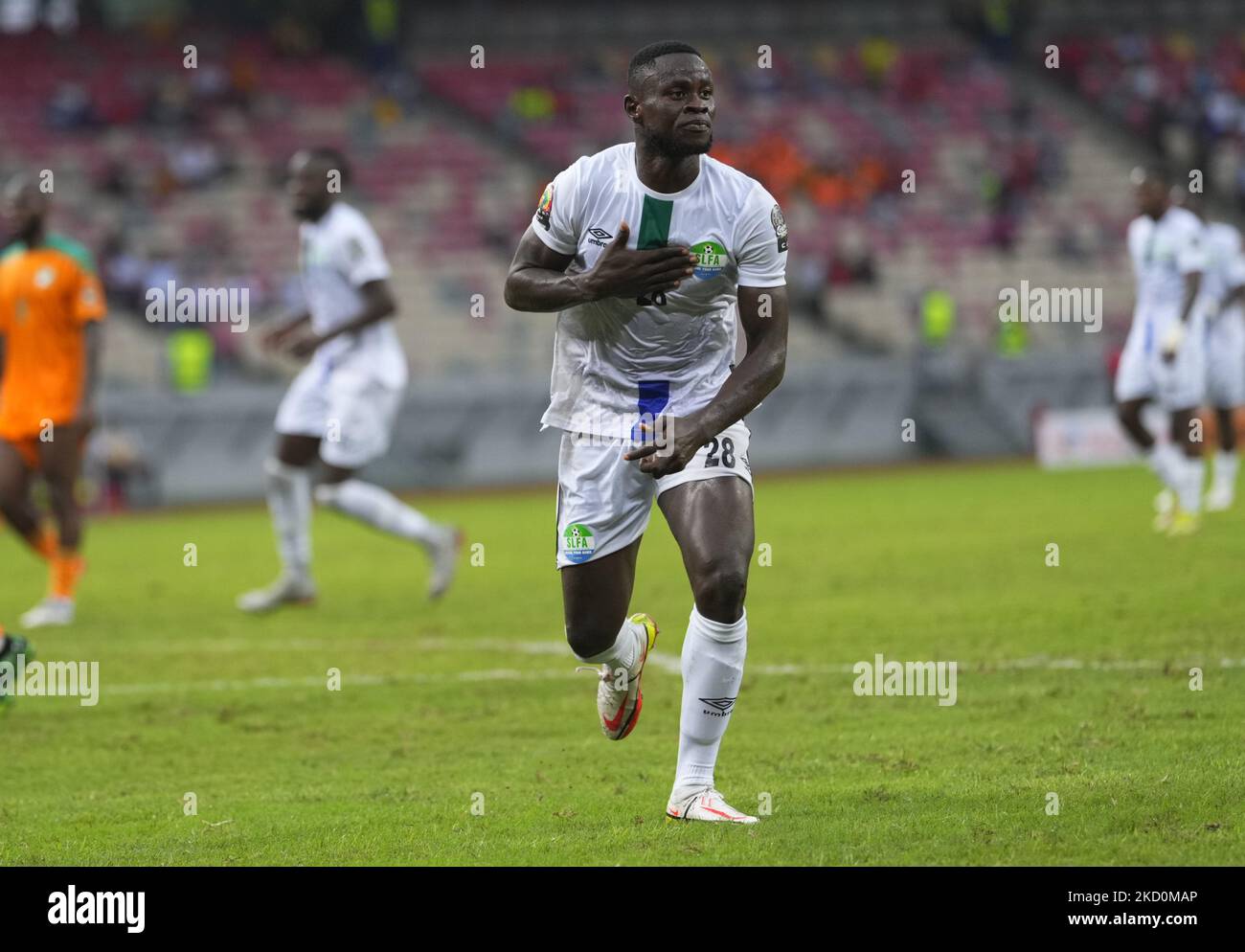 Musa Noah Kamara of Sierra Leone celebrates scoring their first goal ...