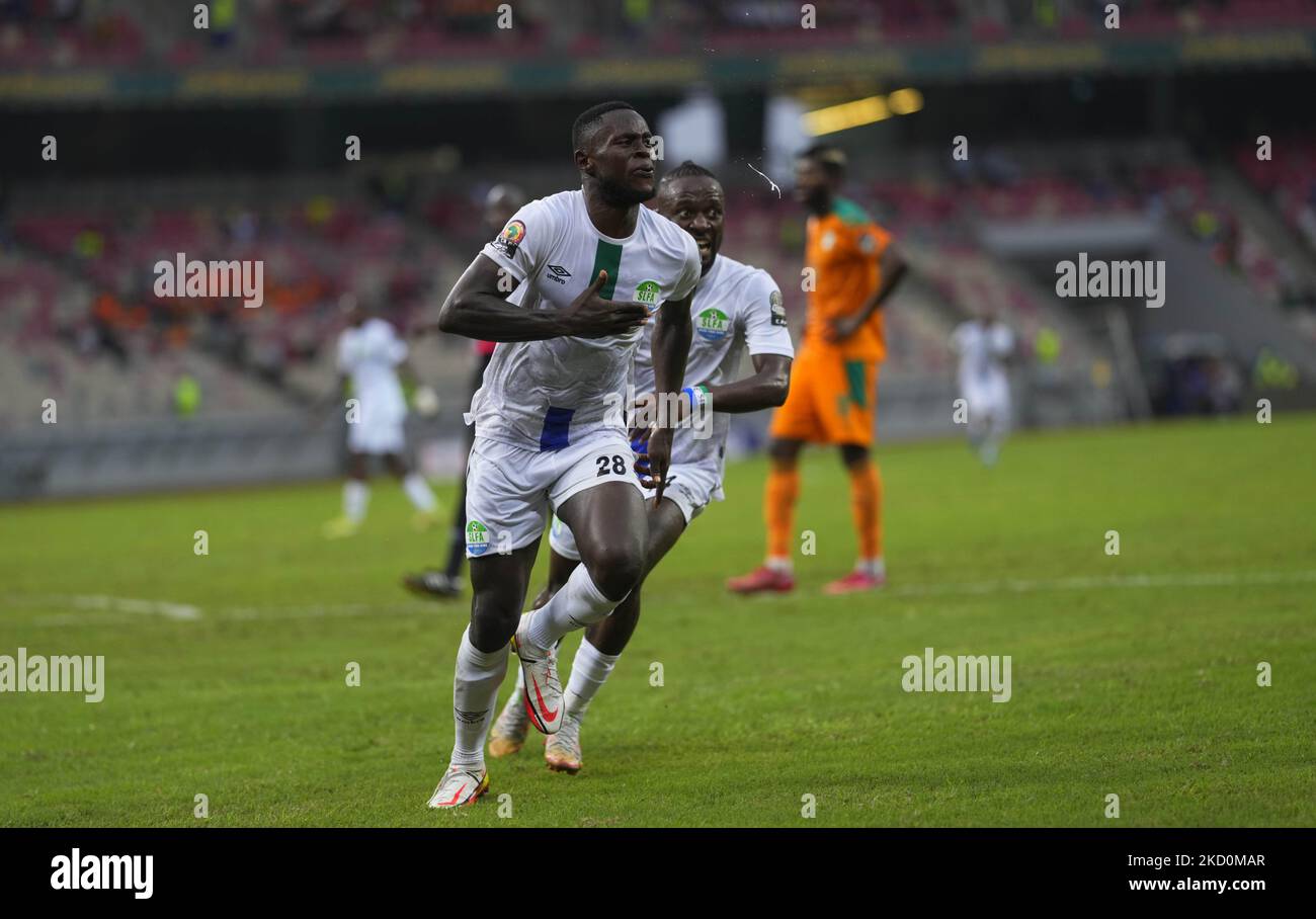 Musa Noah Kamara of Sierra Leone celebrates scoring their first goal ...