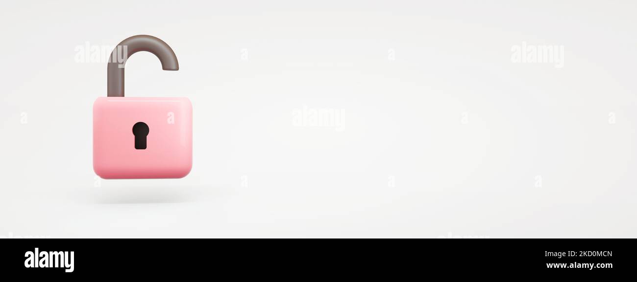 Open lock over grey background, 3d rendering, panoramic layout Stock ...