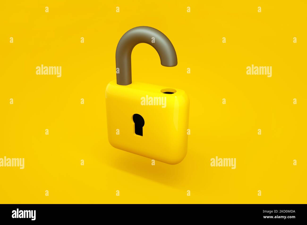 Open lock over yellow background, 3d rendering Stock Photo - Alamy