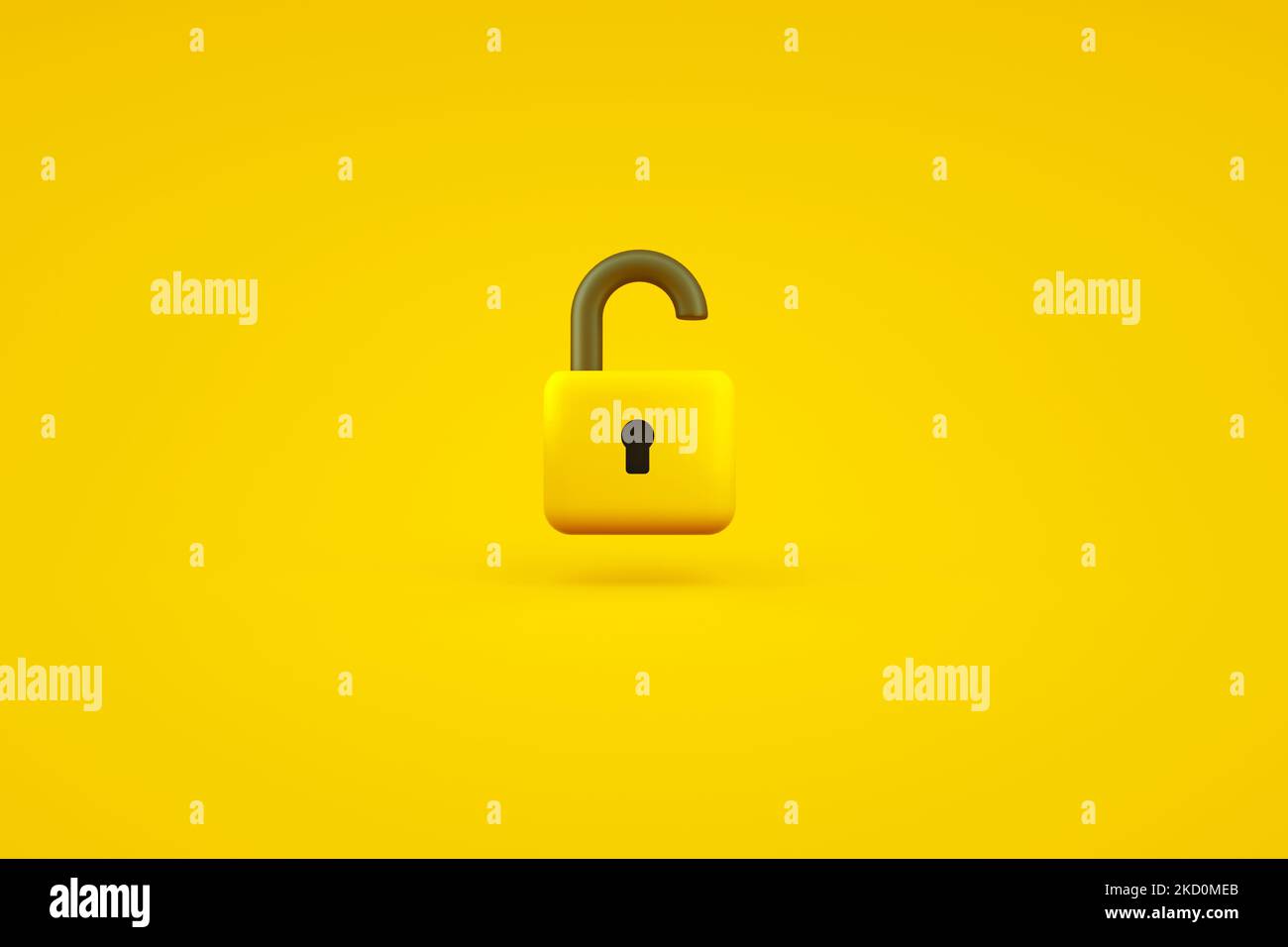 Open padlock over yellow background, 3d render Stock Photo - Alamy