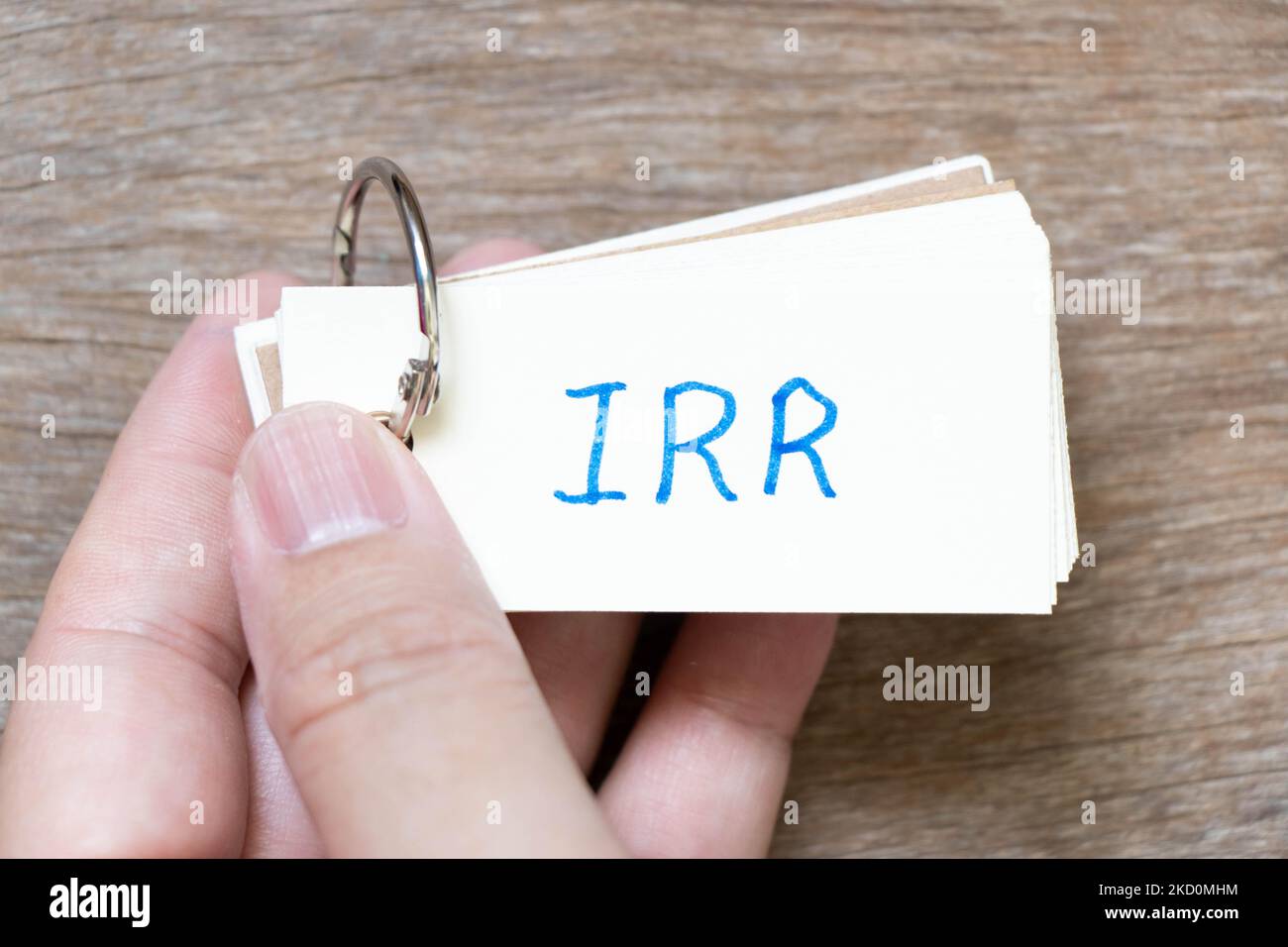 Hand hold flash card with handwriting in word IRR (Abbreviation of ...