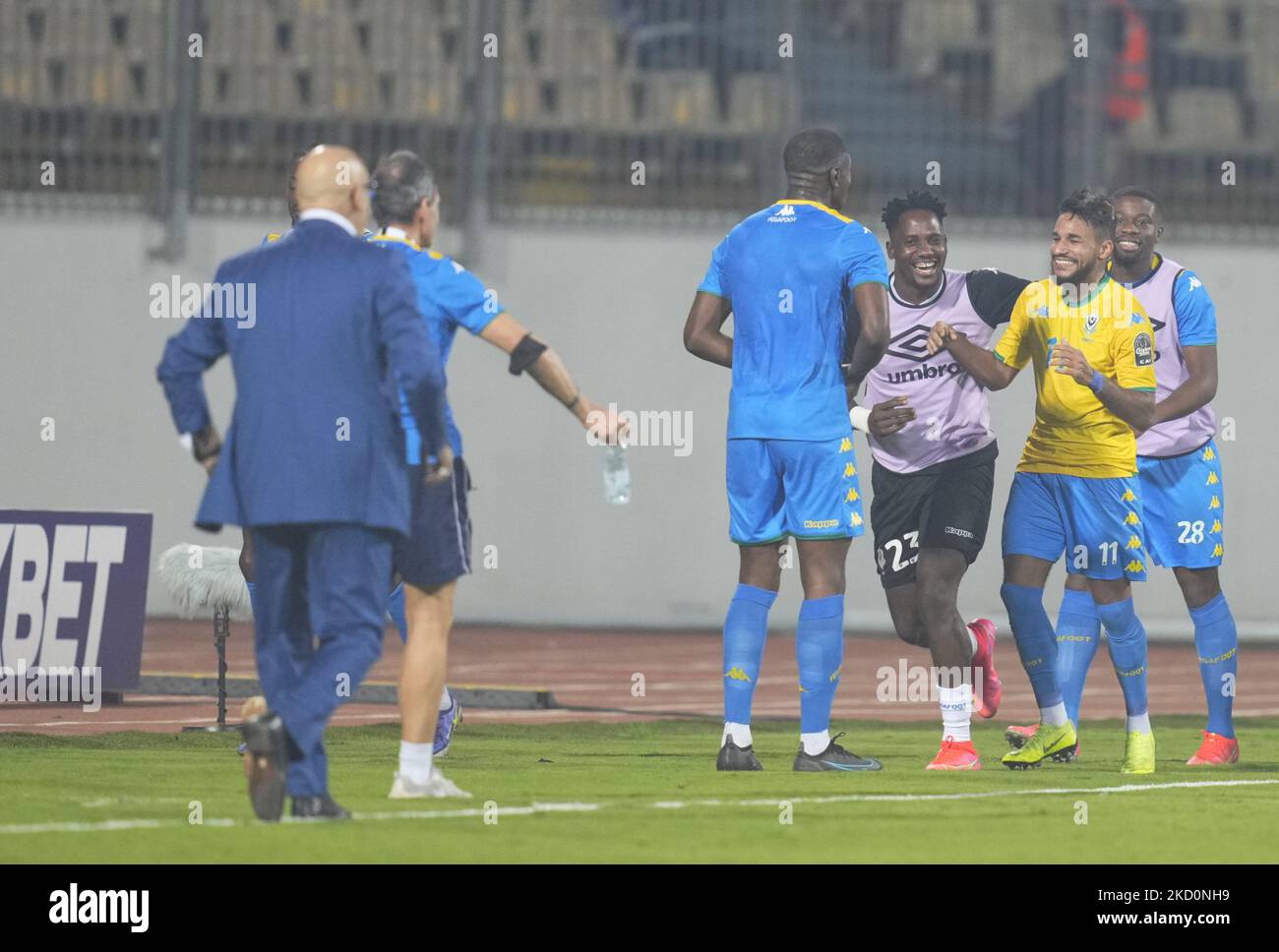 Jim Allevinah of Gabon celebrates scoring their first goal during ...