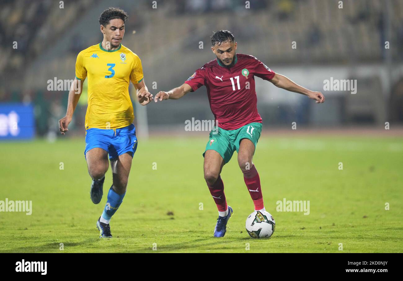 Anthony Oyono of Gabon and Sofiane Boufal of Morocco during Morocco ...