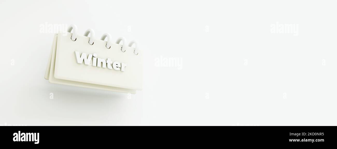 winter inscription on paper desk calendar, 3d rendering over light ...