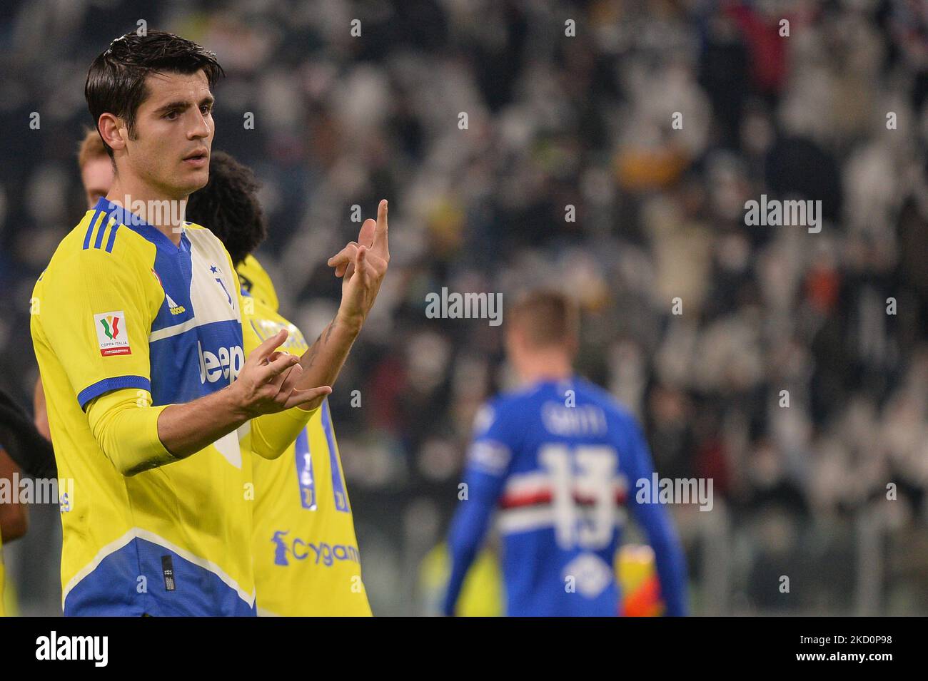 Alvaro Morata of Juventus celebrates before his goal was disallowed by ...
