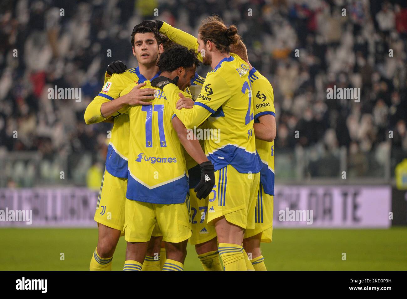Alvaro Morata of Juventus celebrates with team mates before his goal ...