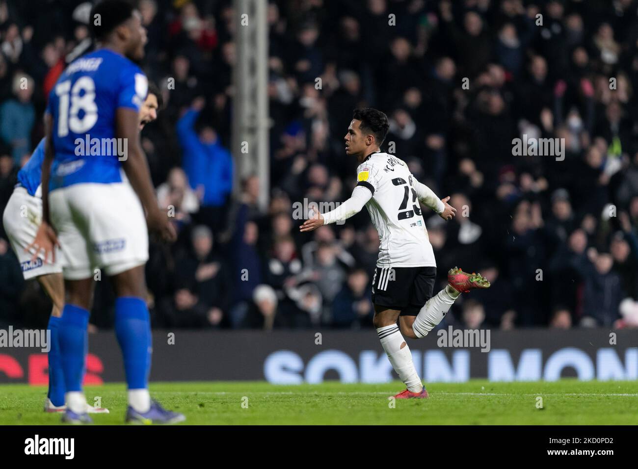 Fabio Carvalho of Fulham celebrates after scoring his side fifth goal ...